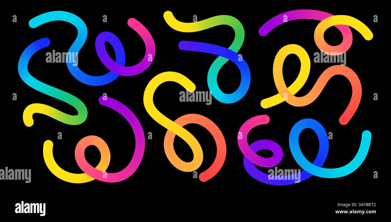Gradient rainbow color organic abstract doodle line shapes swirling ...