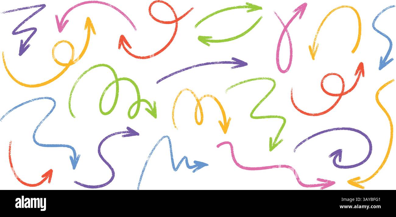 Pastel chalk arrow doodles set - hand drawn swirls, pointers, curved ...