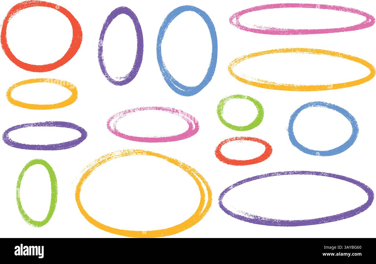 Oval highlight pastel color crayon shapes set - hand drawn sketchy ...