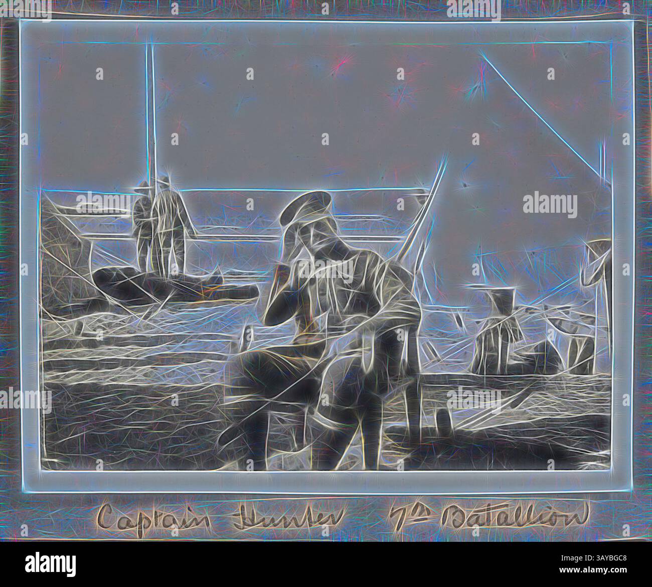 A reflective soldier sits on the shore, gazing thoughtfully into the ...