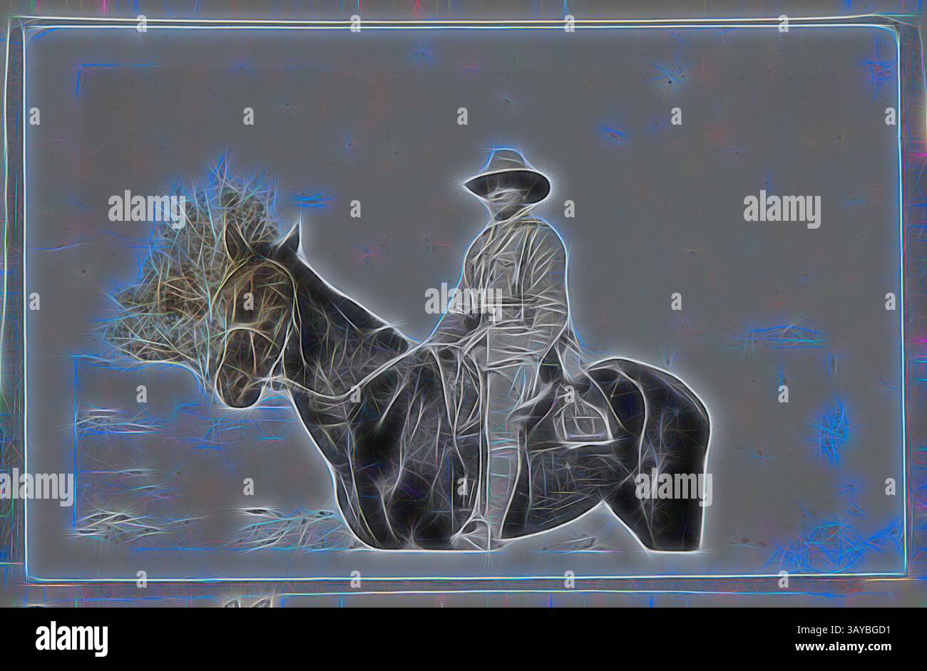 A rider in a wide-brimmed hat sits atop a horse, exuding a sense of ...