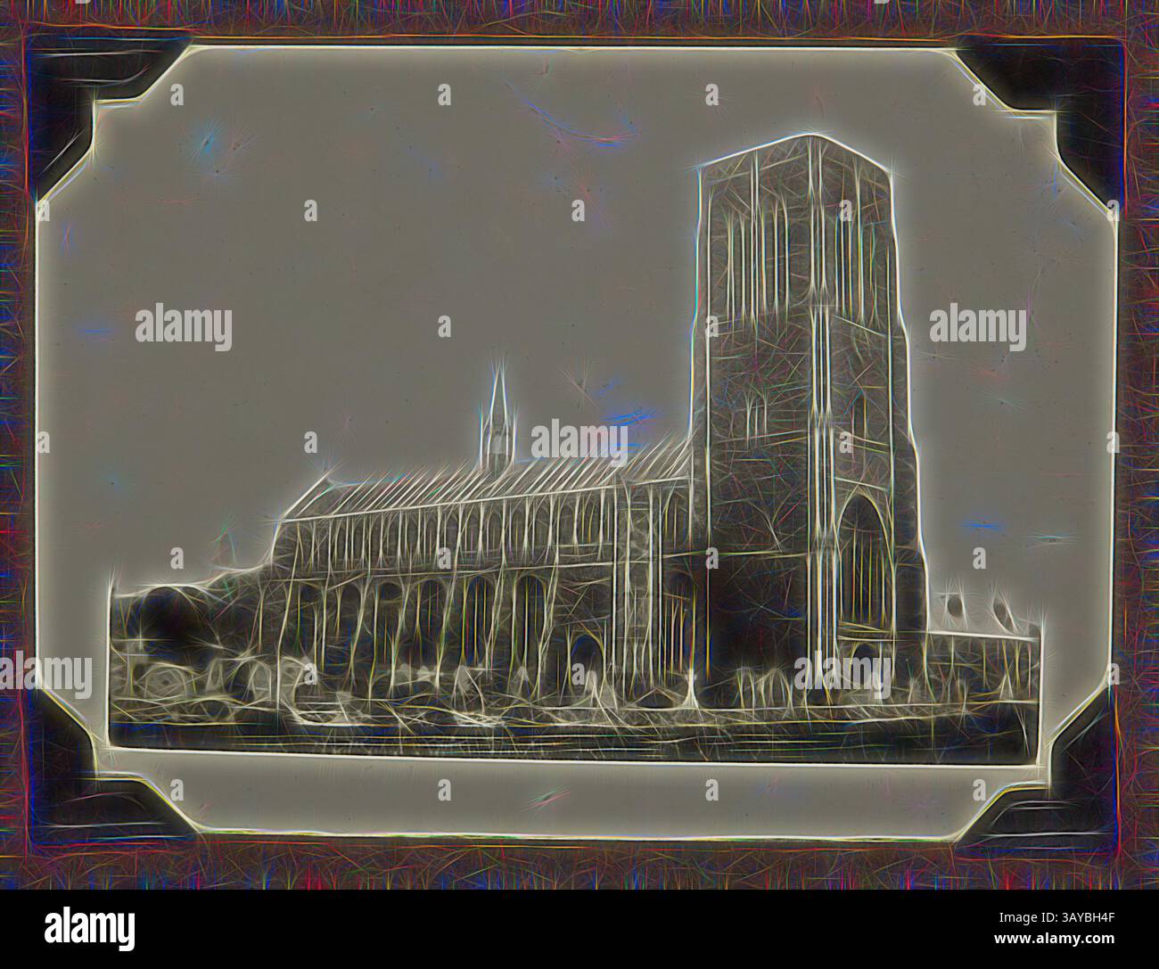 A striking depiction of a historic building with an intricate tower ...