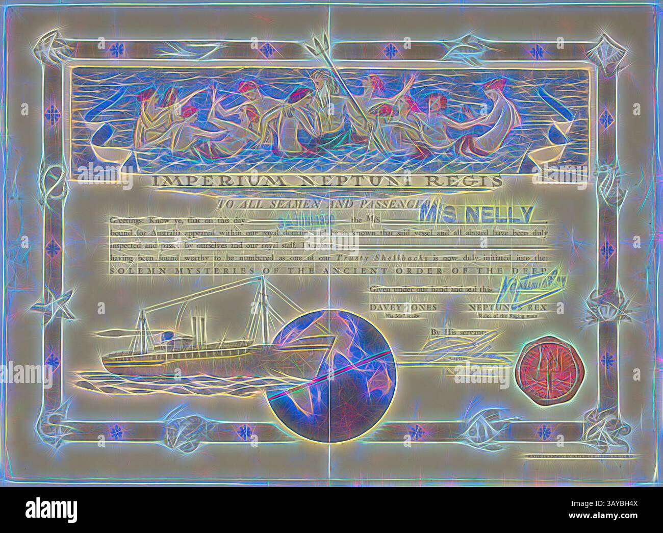 A decorative certificate featuring maritime imagery, including a ship ...