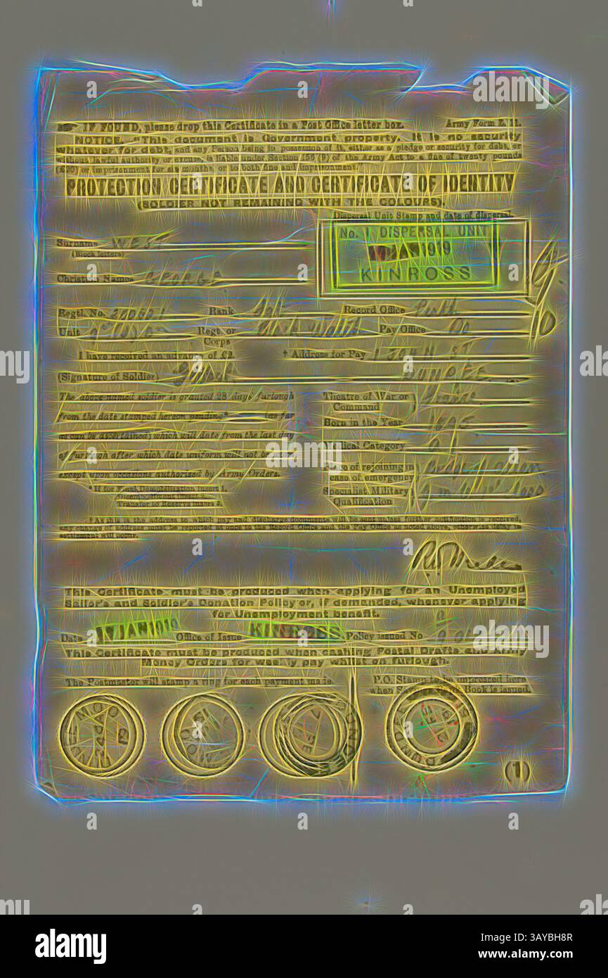 A vintage document featuring ornate designs, seals, and handwritten ...