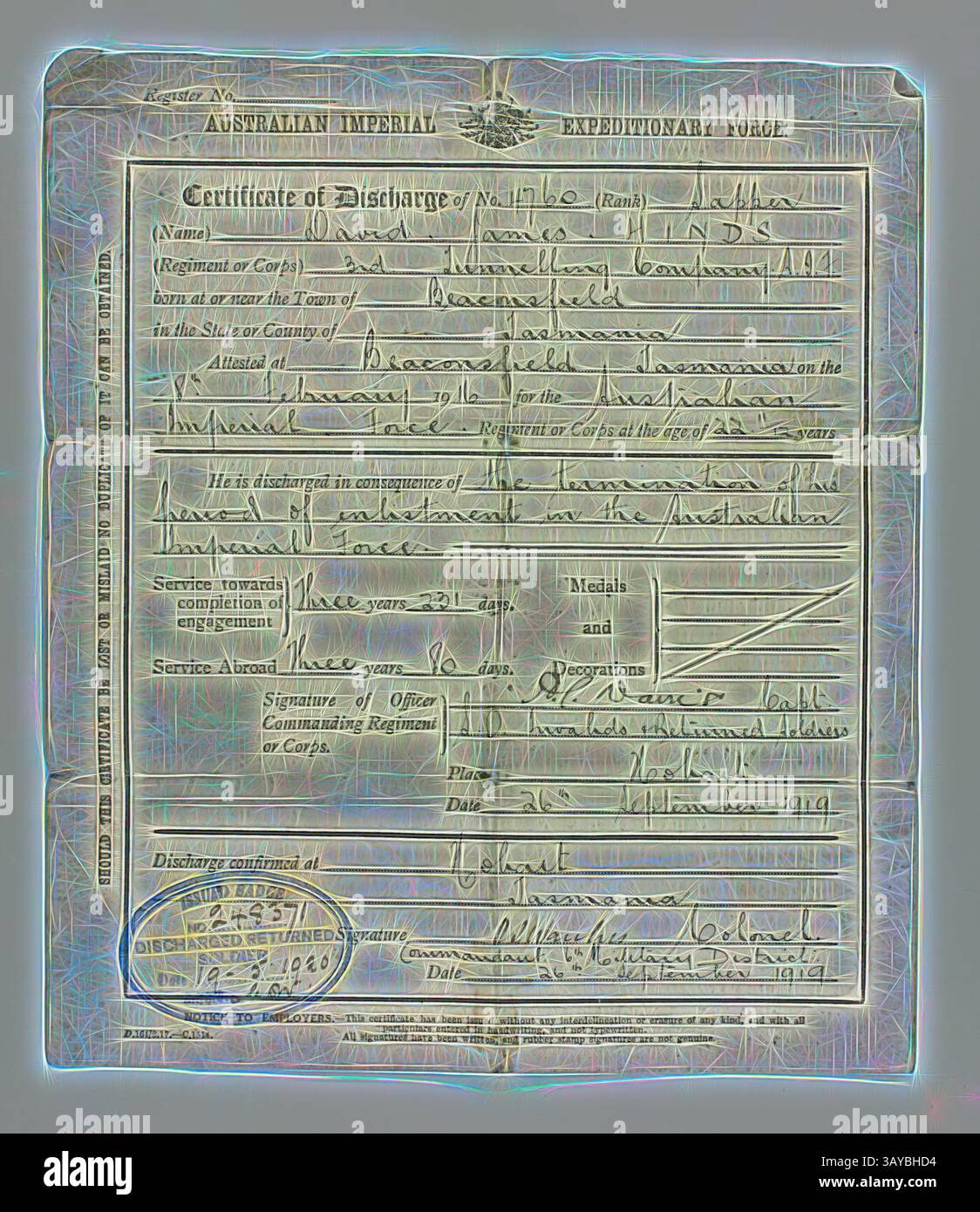 Australian imperial expeditionary force certifying hi-res stock ...