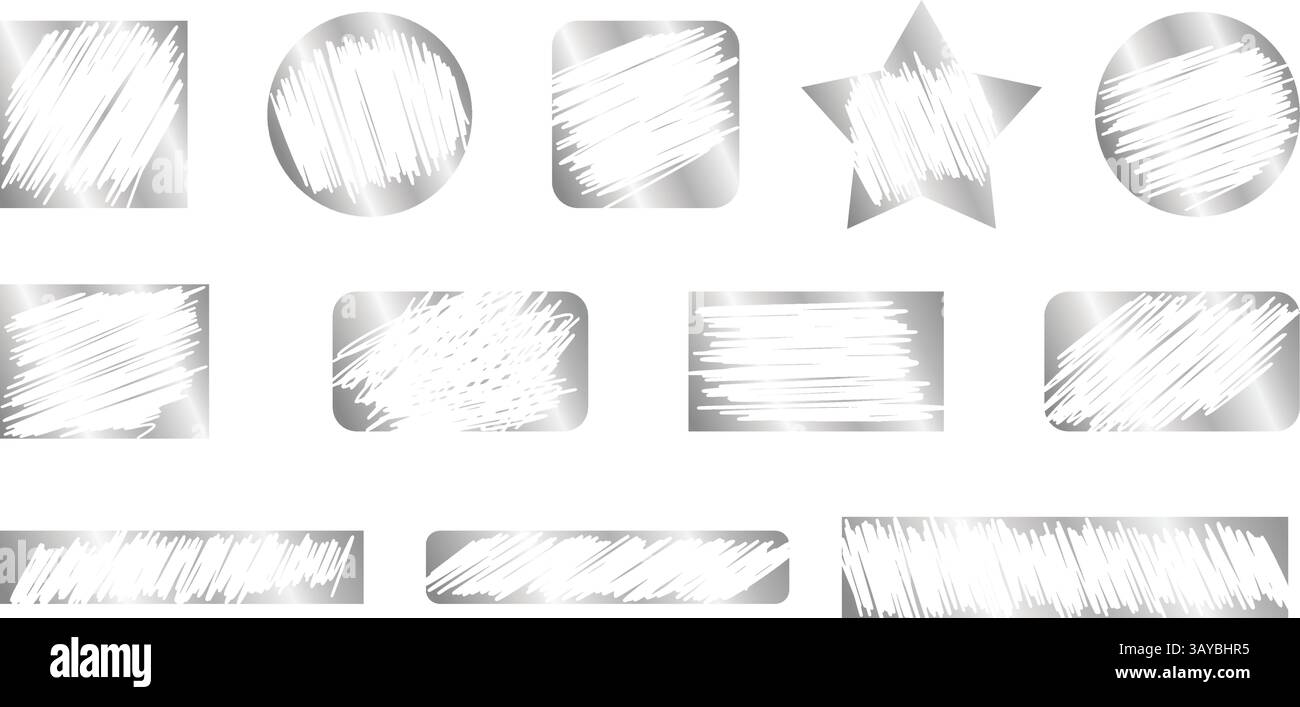 Lottery scratch card shapes pack - pencil hatching chalk shading doodle ...