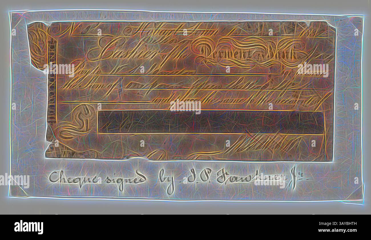 A decorative cheque featuring intricate calligraphy and a signature at ...