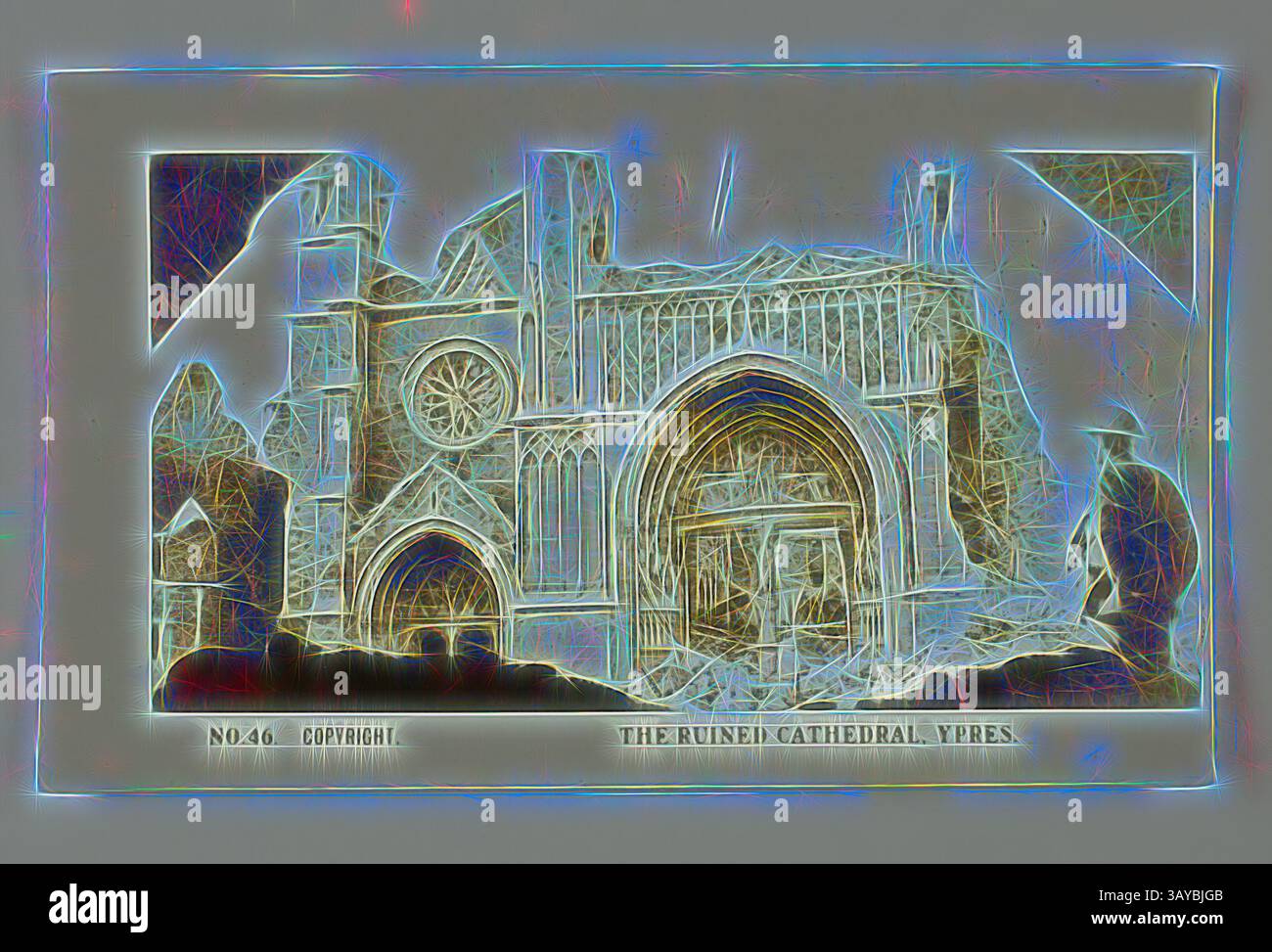 A detailed depiction of the remains of a grand cathedral, showcasing ...