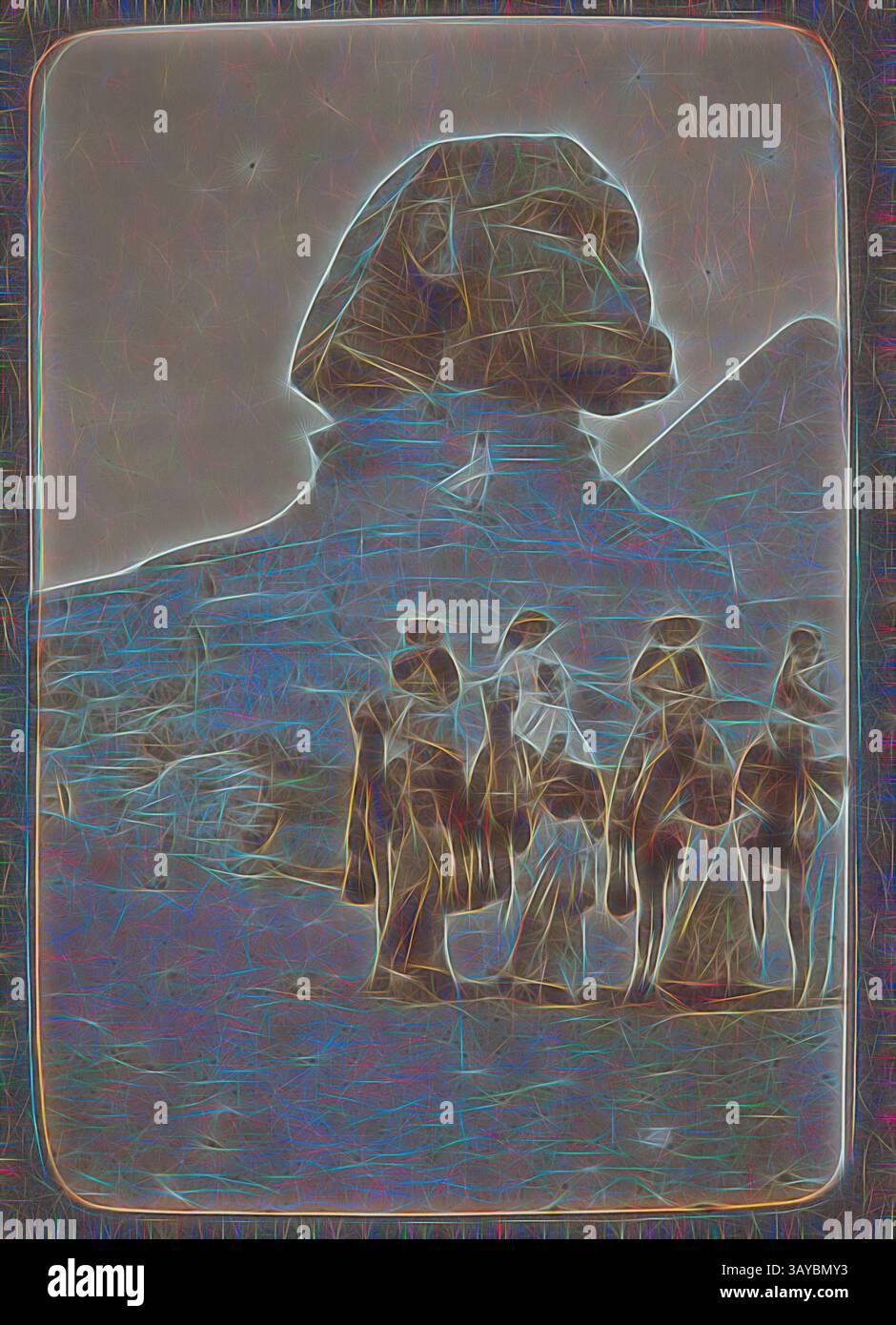 A silhouette of the Great Sphinx stands majestically in the background ...