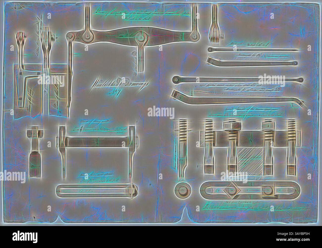 An assortment of tools and mechanical components is displayed ...