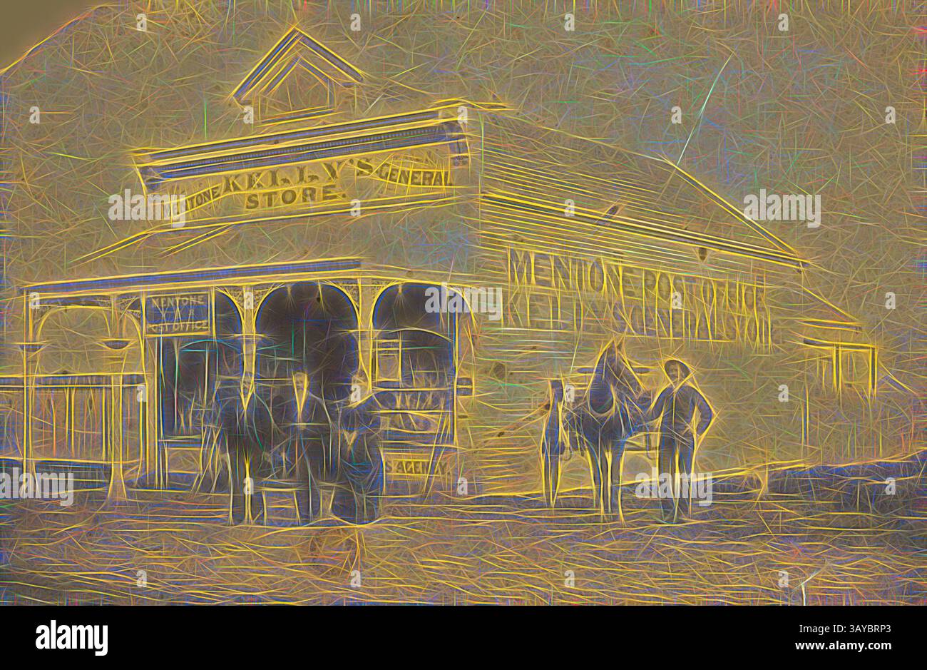 A quaint general store, featuring a classic porch where a man stands ...