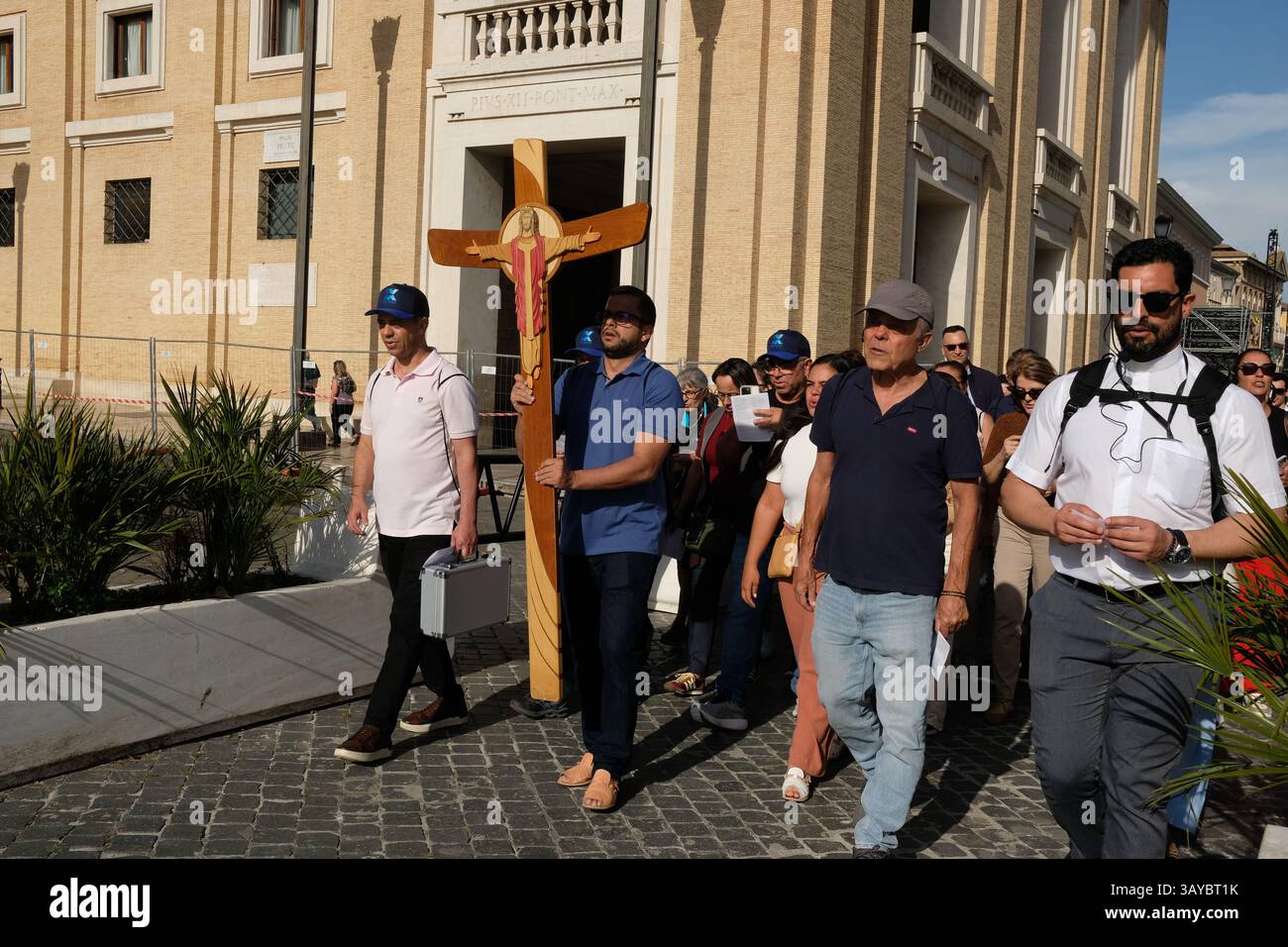 Vatican City. April 22, 2025. Brazilian pilgrims arriving at St. Peter ...