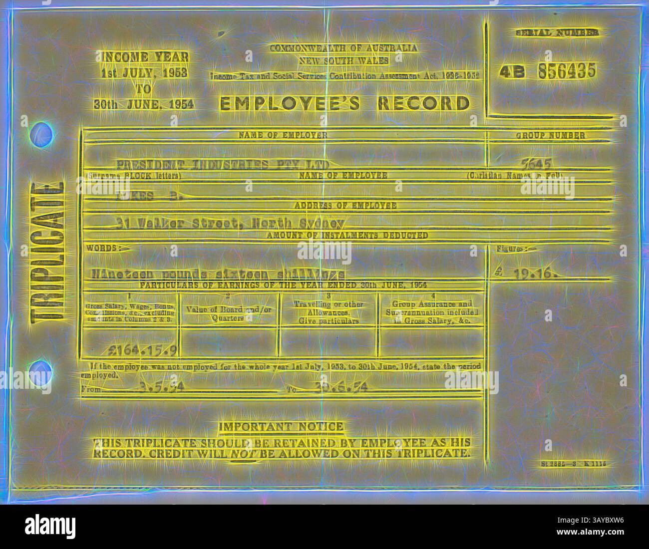 An employee record document detailing personal information, employment ...