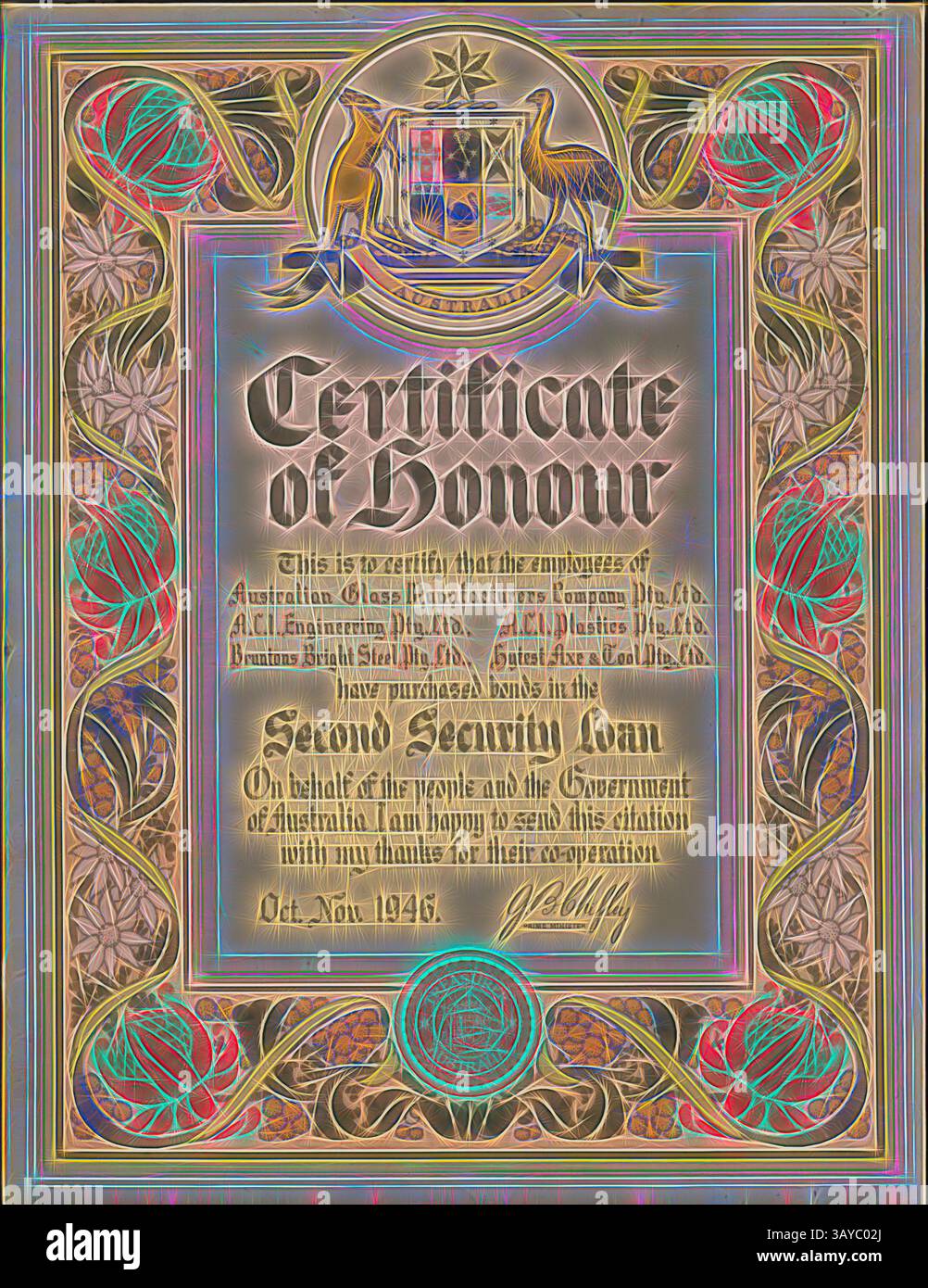 A decorative certificate adorned with intricate borders and symbols ...