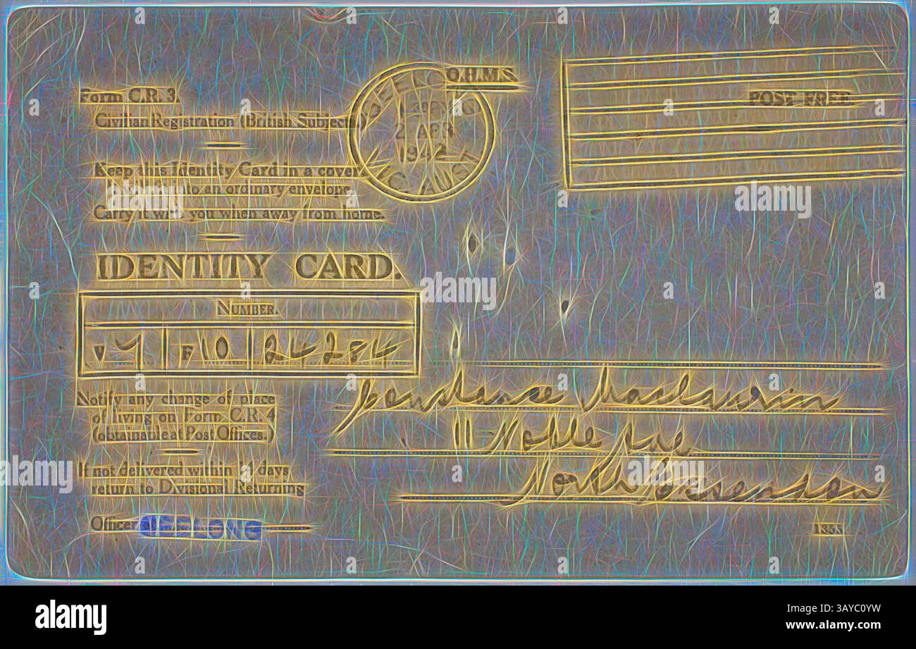 An identity card displaying a formal registration number and personal ...