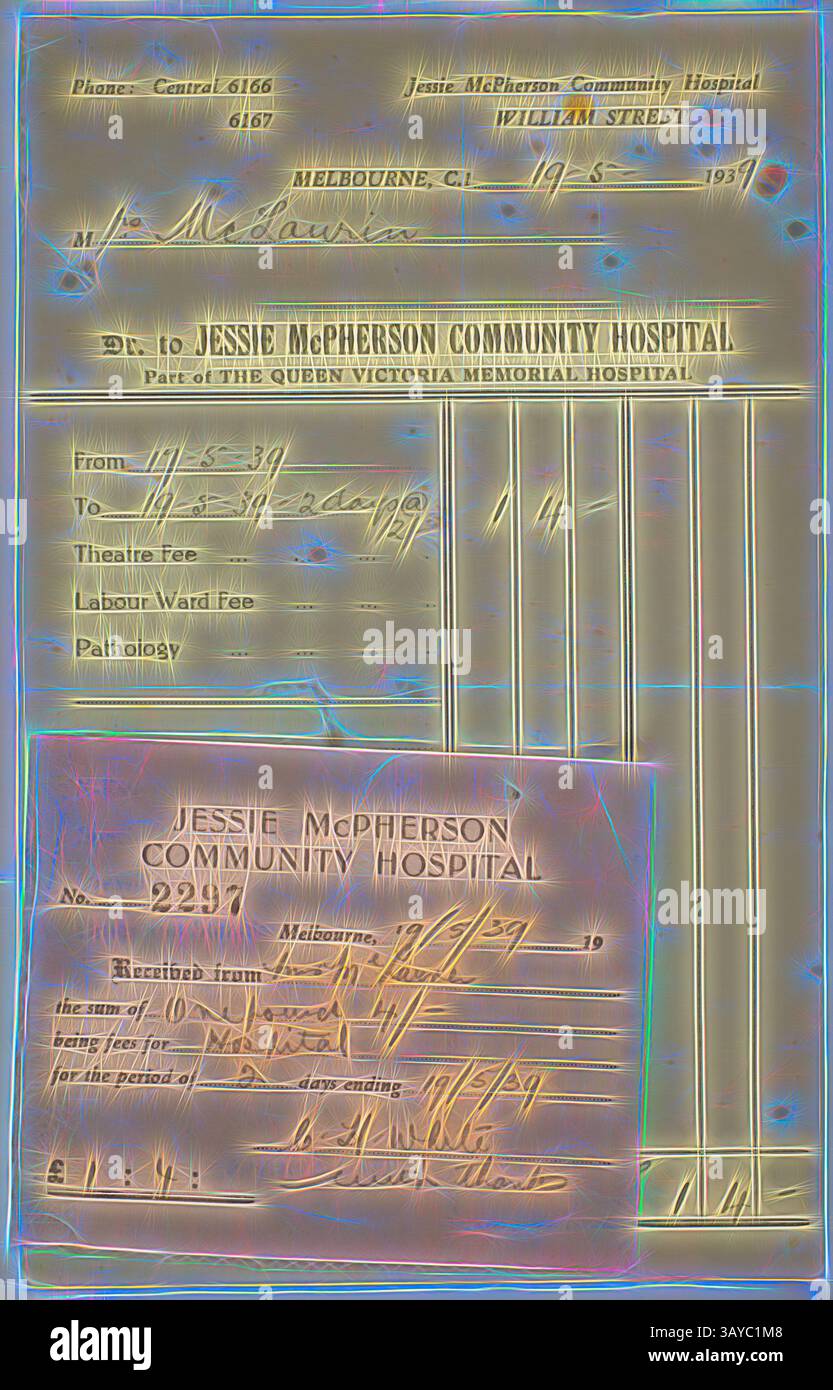 A vintage hospital admission document featuring details such as a ...
