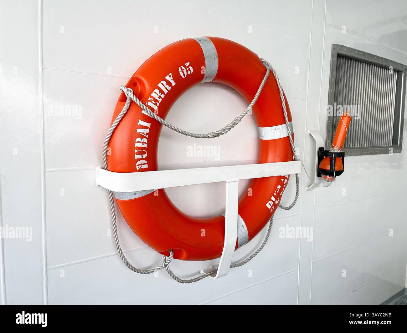 Safety Lifebuoy on Ferry Wall Maritime Emergency Equipment. Dubai, UAE ...