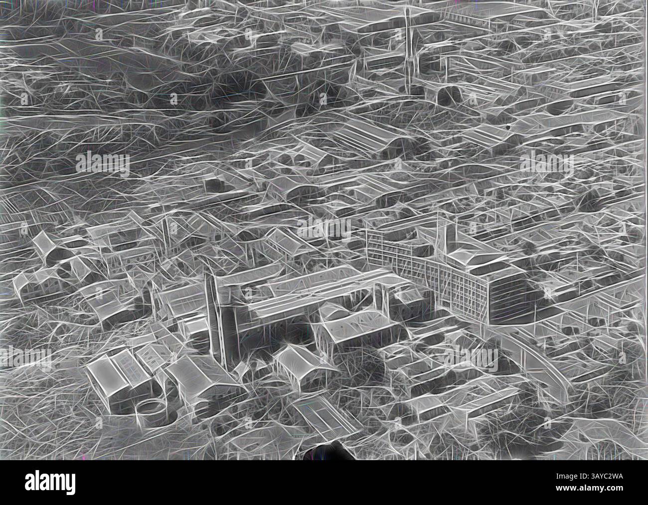 An abstract view of a sprawling urban landscape, featuring intricate ...