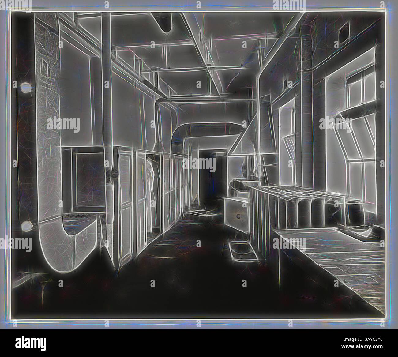 Dimly lit industrial corridor features pipes hi-res stock photography ...