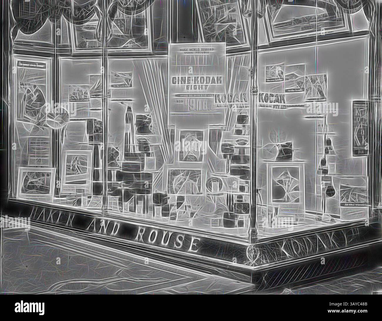 A vintage storefront display showcases an array of film products and ...
