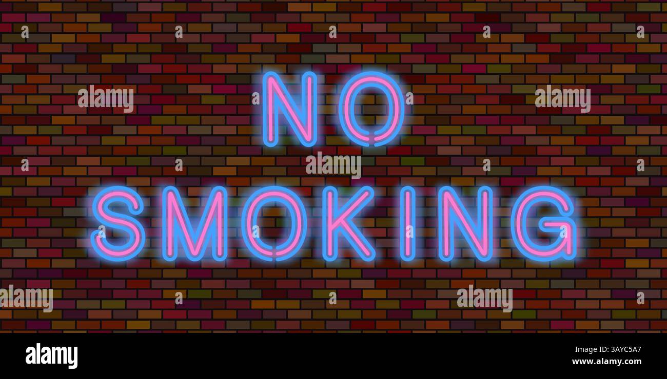 Vector Brick Wall Background. Neon NO SMOKING sign. Abstract Dark Brick ...