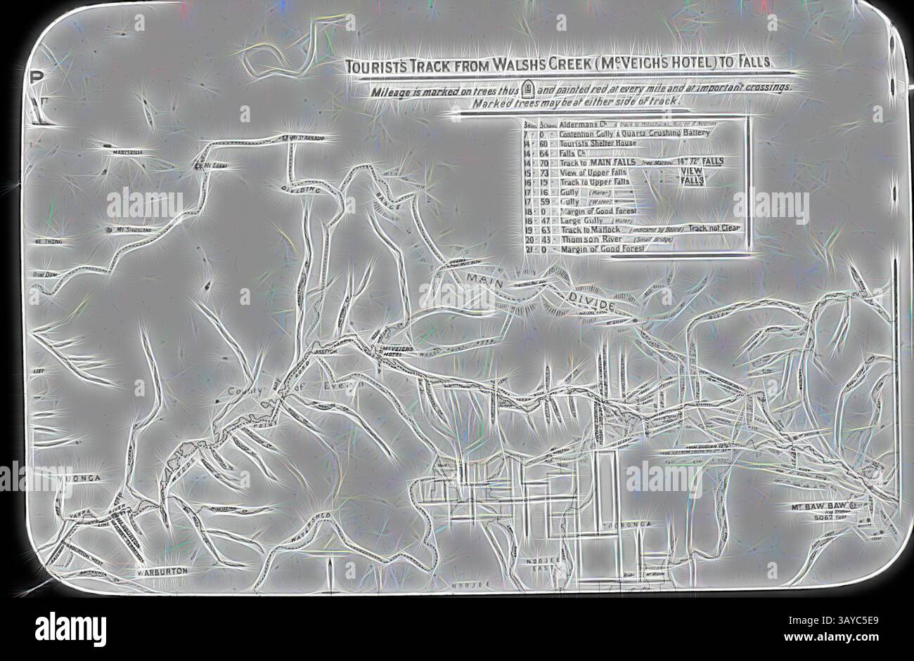 A detailed map outlining the tourist track from Walsh's Creek to Falls ...