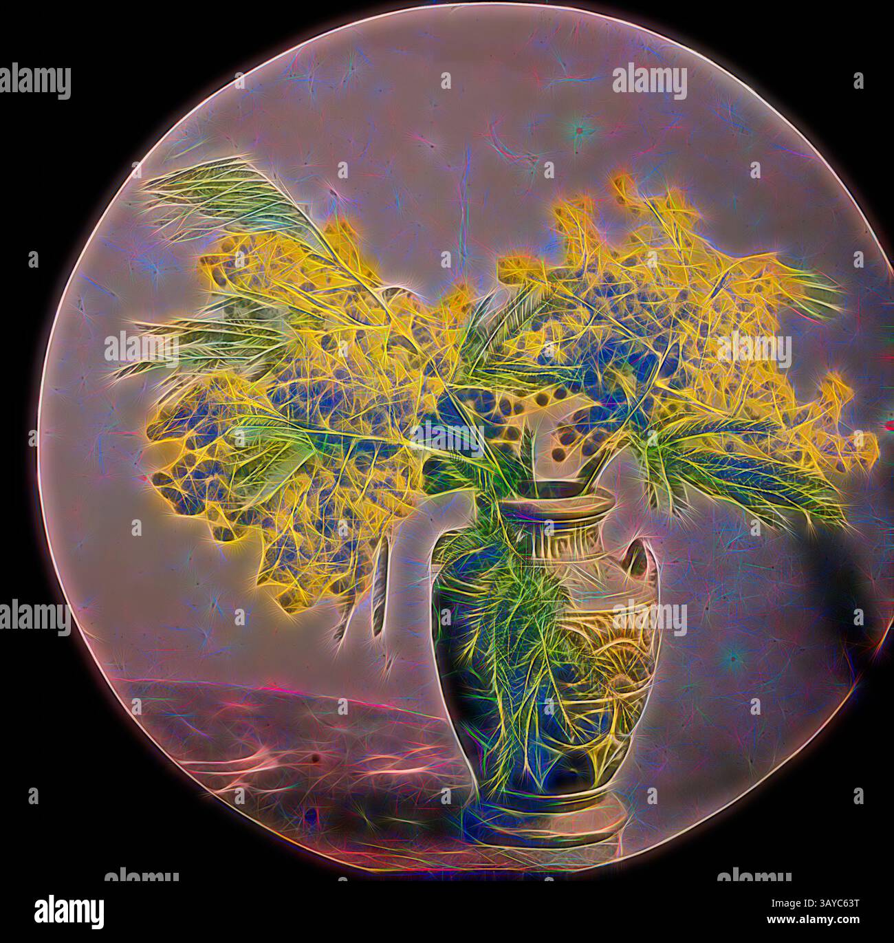 A decorative vase filled with vibrant flowers and greenery, surrounded ...