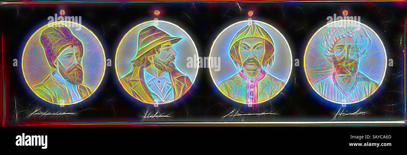 Stylized depiction of four distinct figures hi-res stock photography ...
