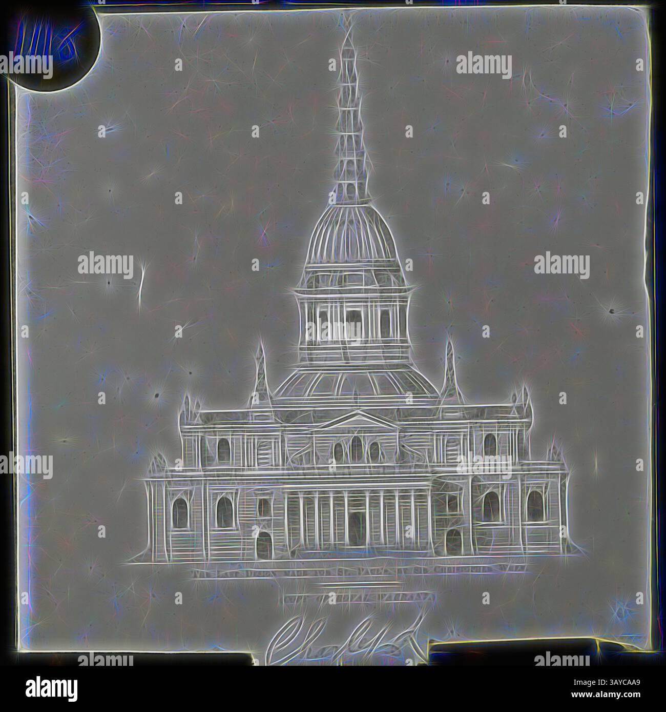 An intricate architectural illustration of a grand domed building ...