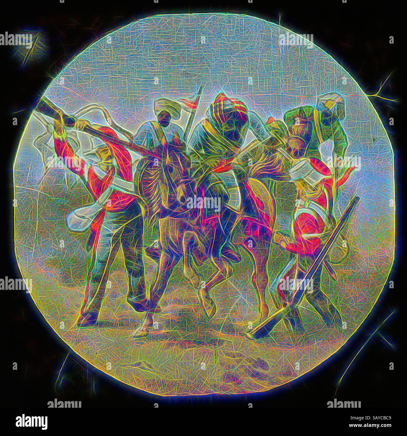 A dynamic scene depicting a historical battle, featuring soldiers on ...