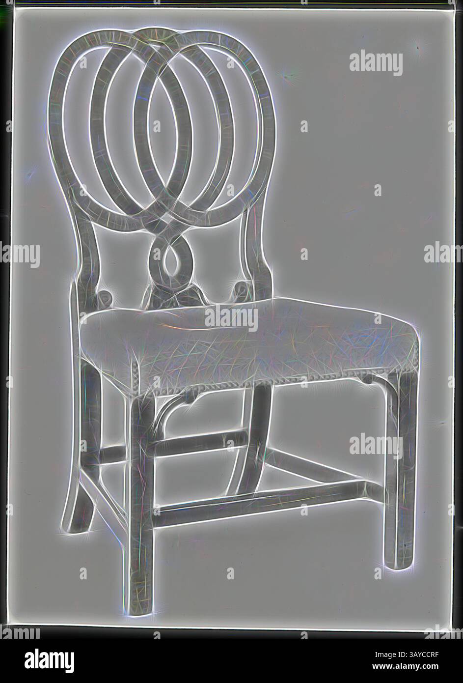 A uniquely designed chair featuring an intricate backrest with circular ...