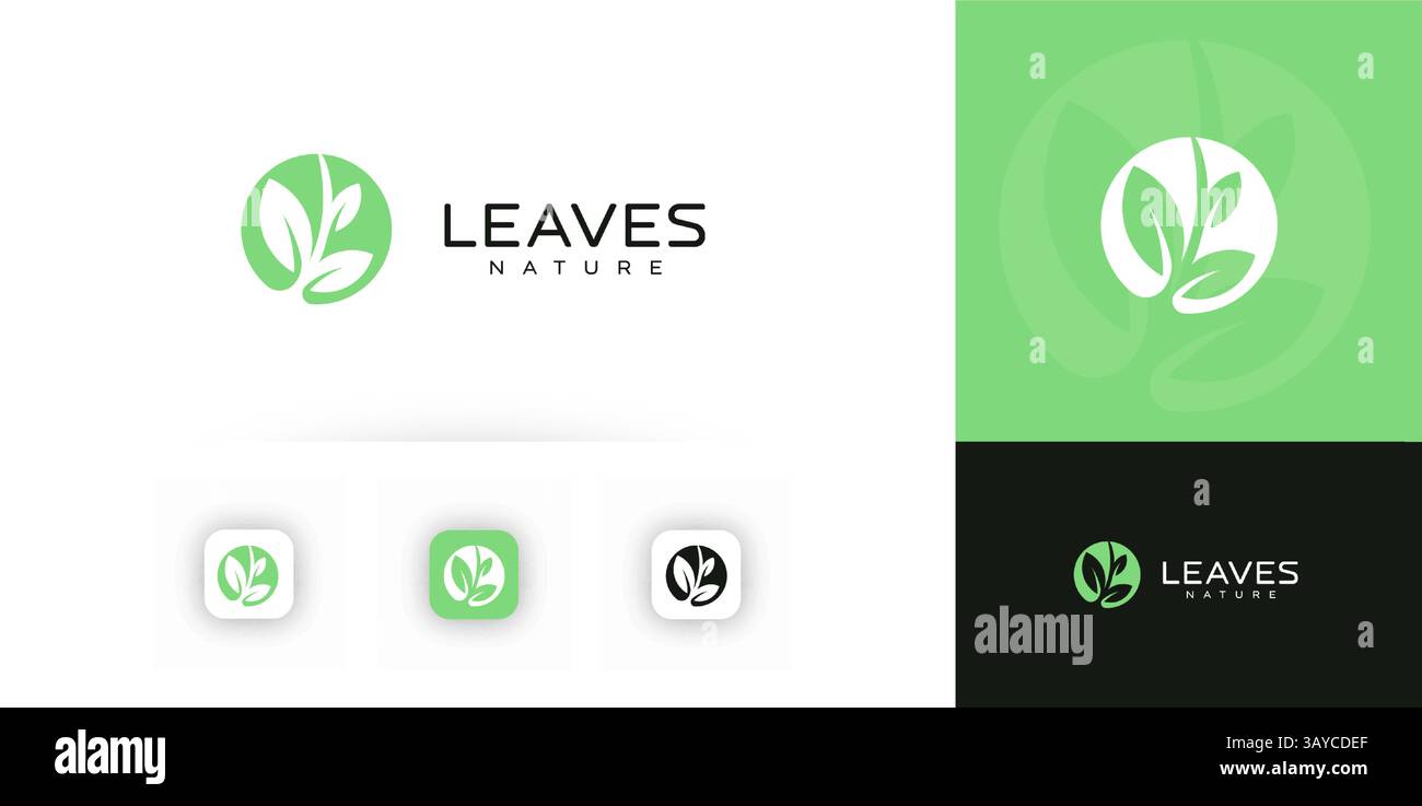 Eco green leaf logo symbol. Organic nature brand identity for wellness ...