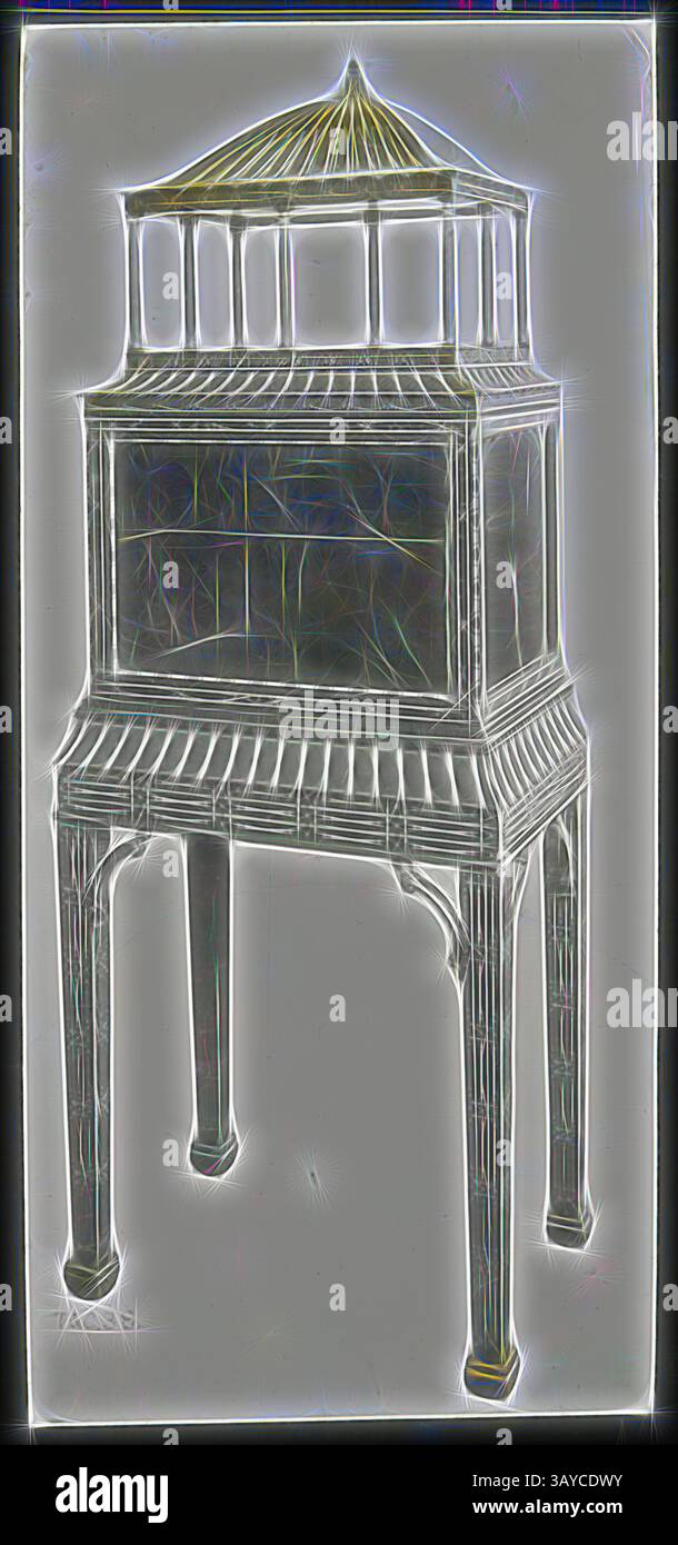 An ornate display case featuring a tiered design with a decorative roof ...