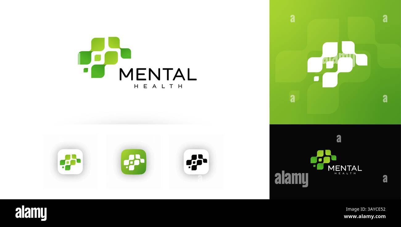 Mental health logo design. Abstract green symbol of brain, support ...