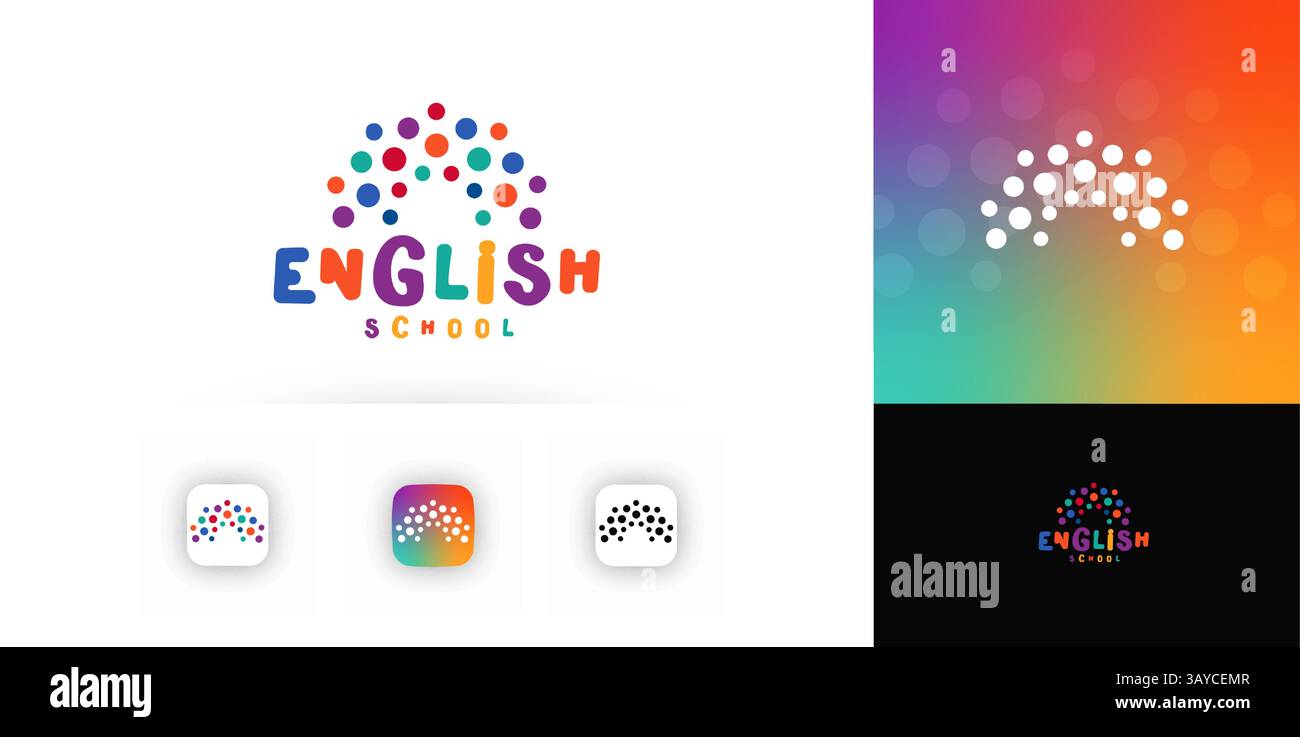 Colorful English school logo for kids. Fun vibrant lettering with ...