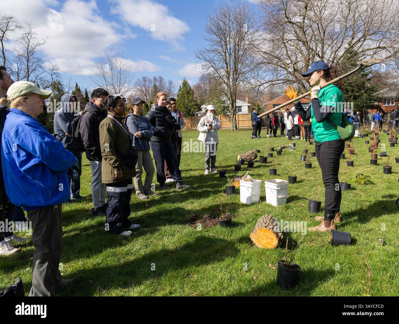 Toronto, Canada. 22nd Apr, 2025. A worker introduces steps of tree ...