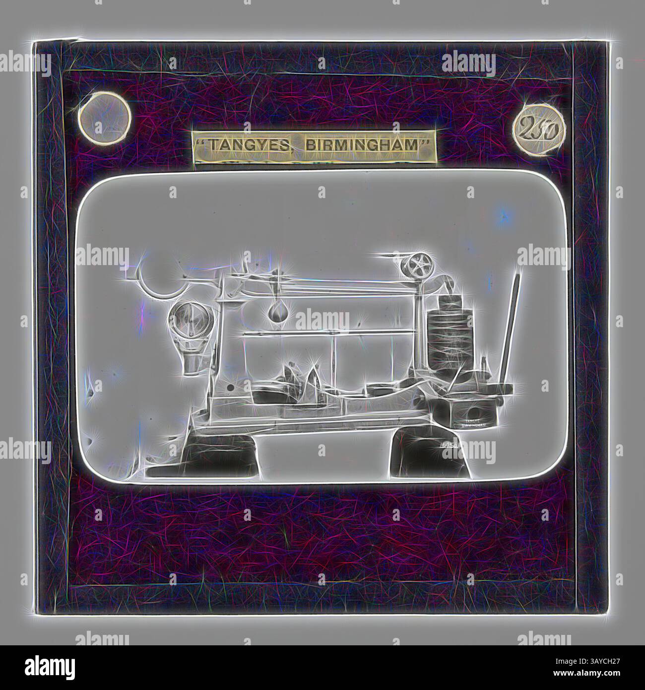 A vintage sewing machine set within an ornate frame, with the ...