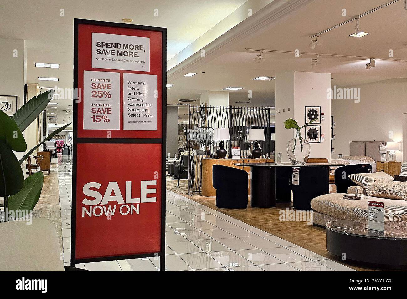 Toronto, Canada. 22nd Apr, 2025. Sale signage is seen at the Hudson's ...