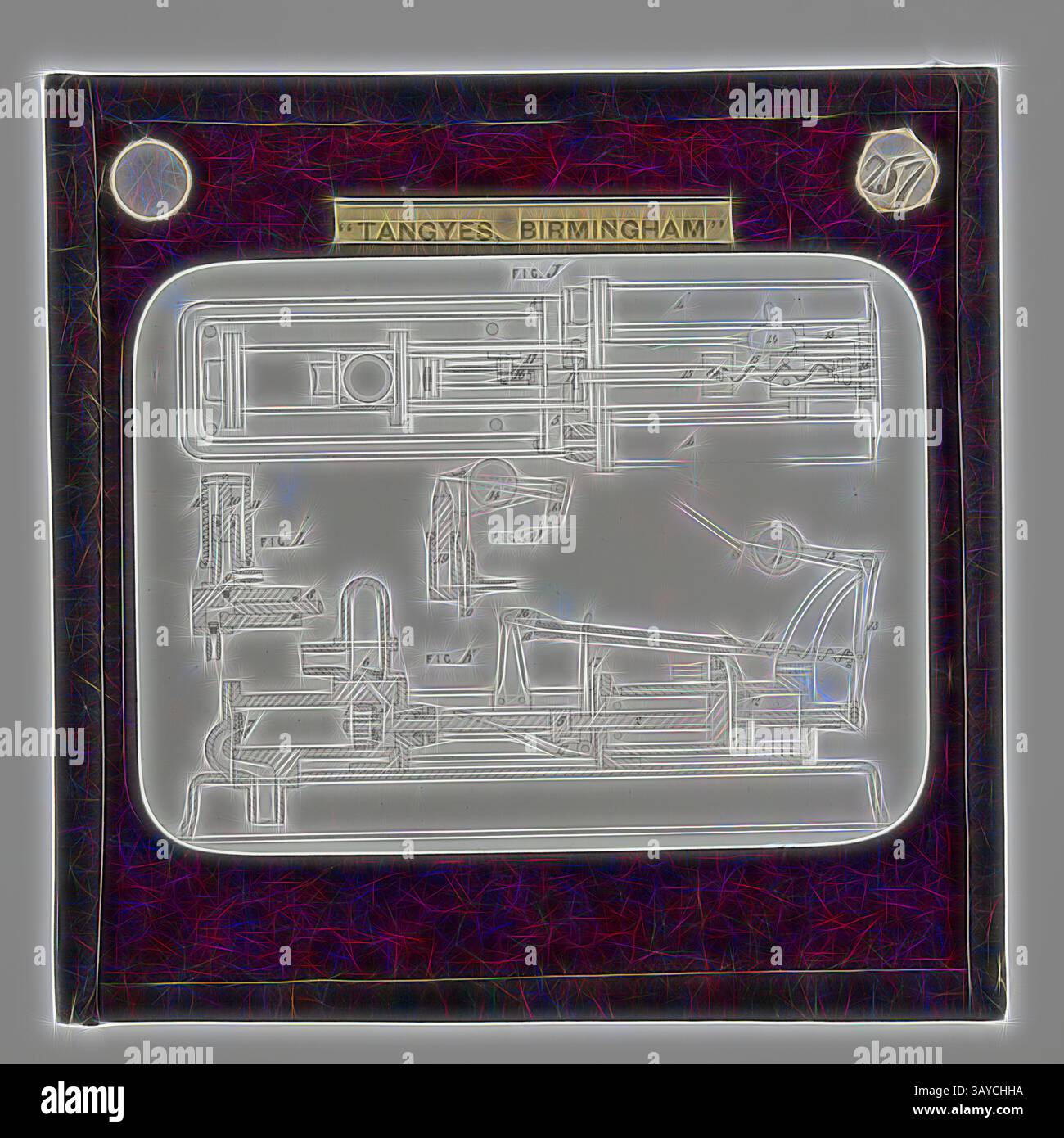 An intricate blueprint or technical drawing showcasing a machine or ...