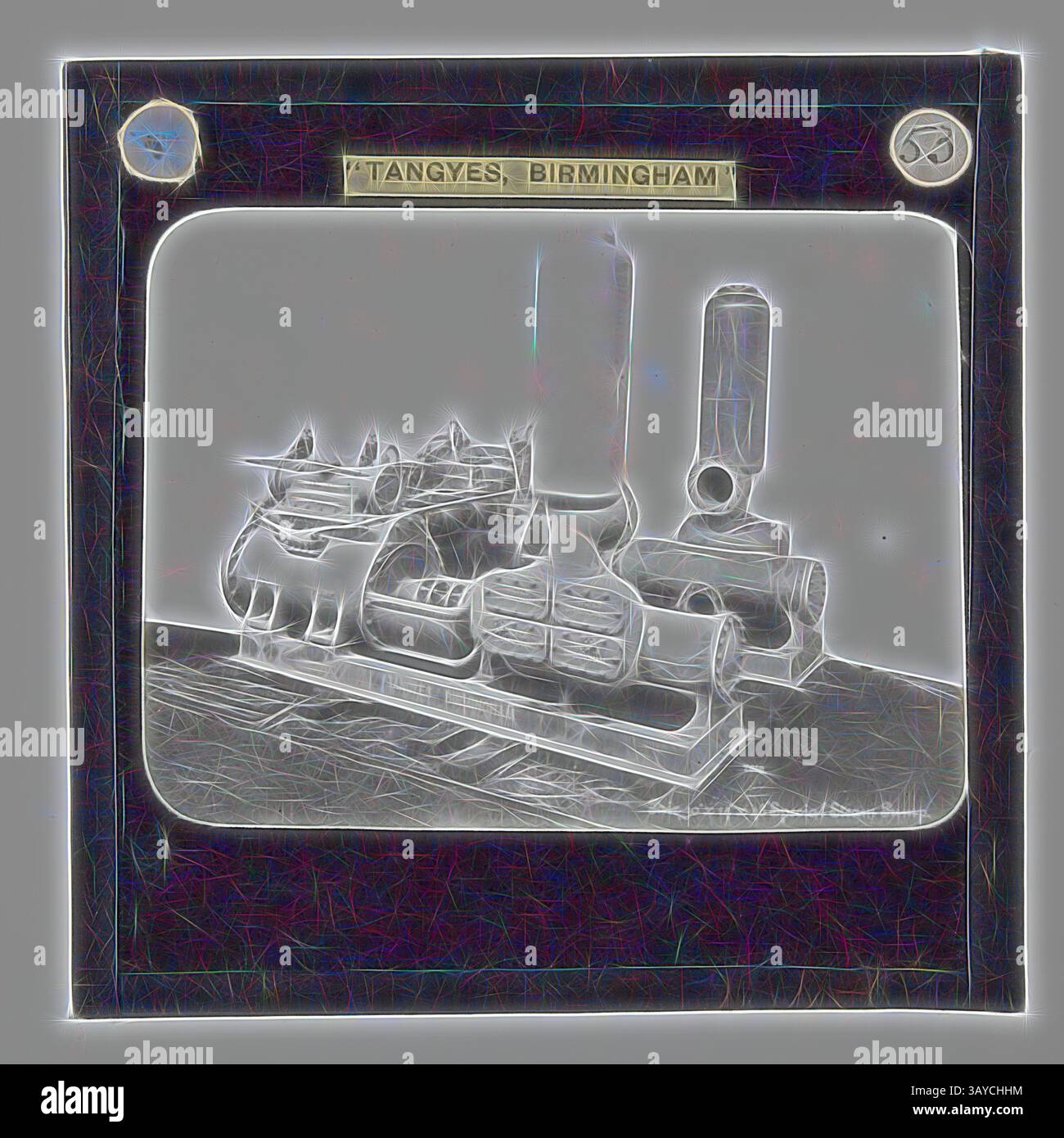 A stylized depiction of a vintage steam engine with intricate details ...