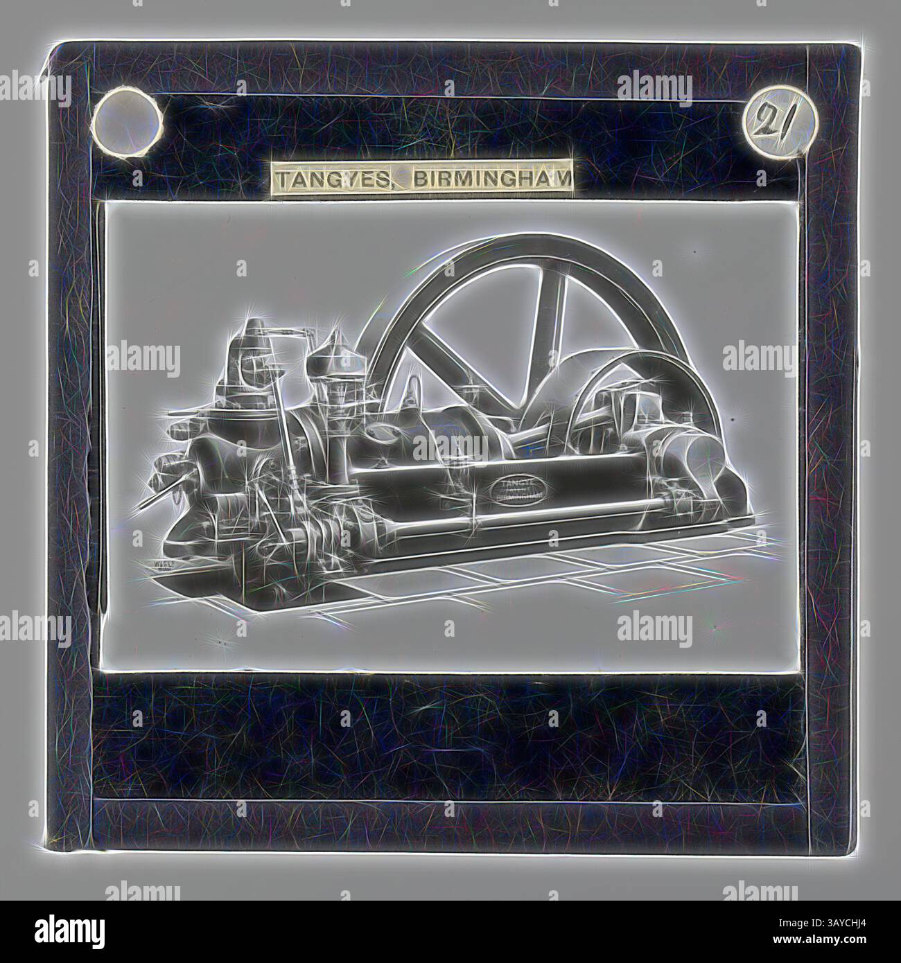 A detailed depiction of a vintage steam engine machinery from Tangyes ...