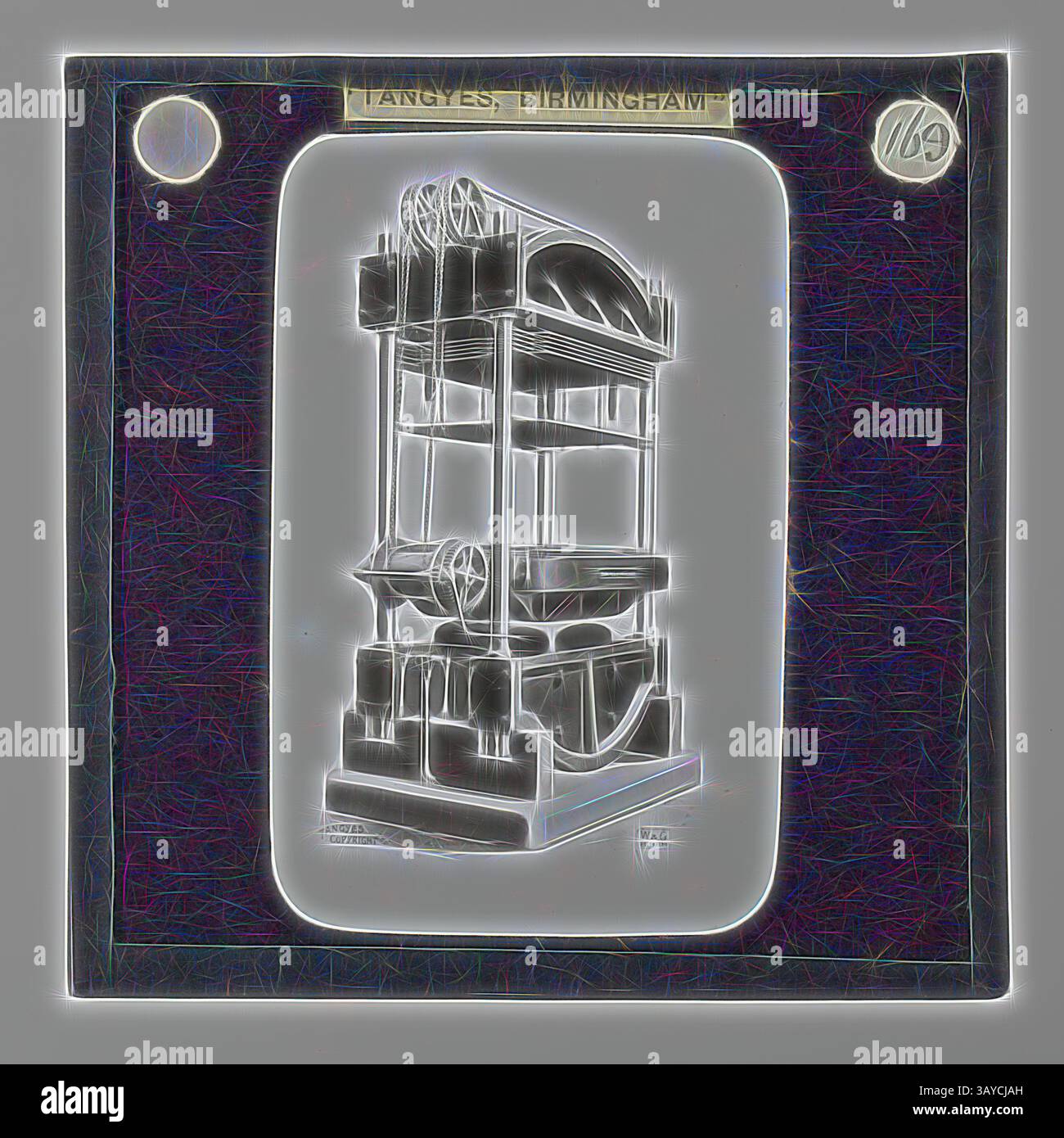 A detailed depiction of an intricate mechanical device, featuring ...