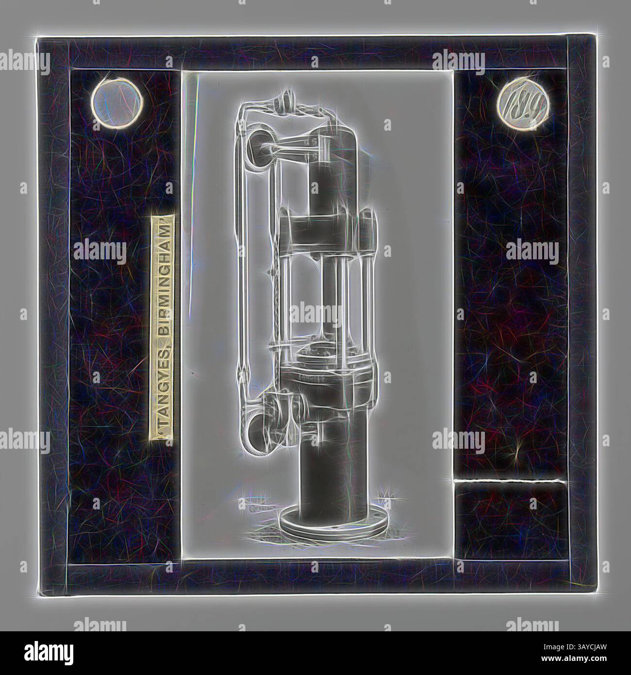 An intricate depiction of a vintage pump showcased against a ...