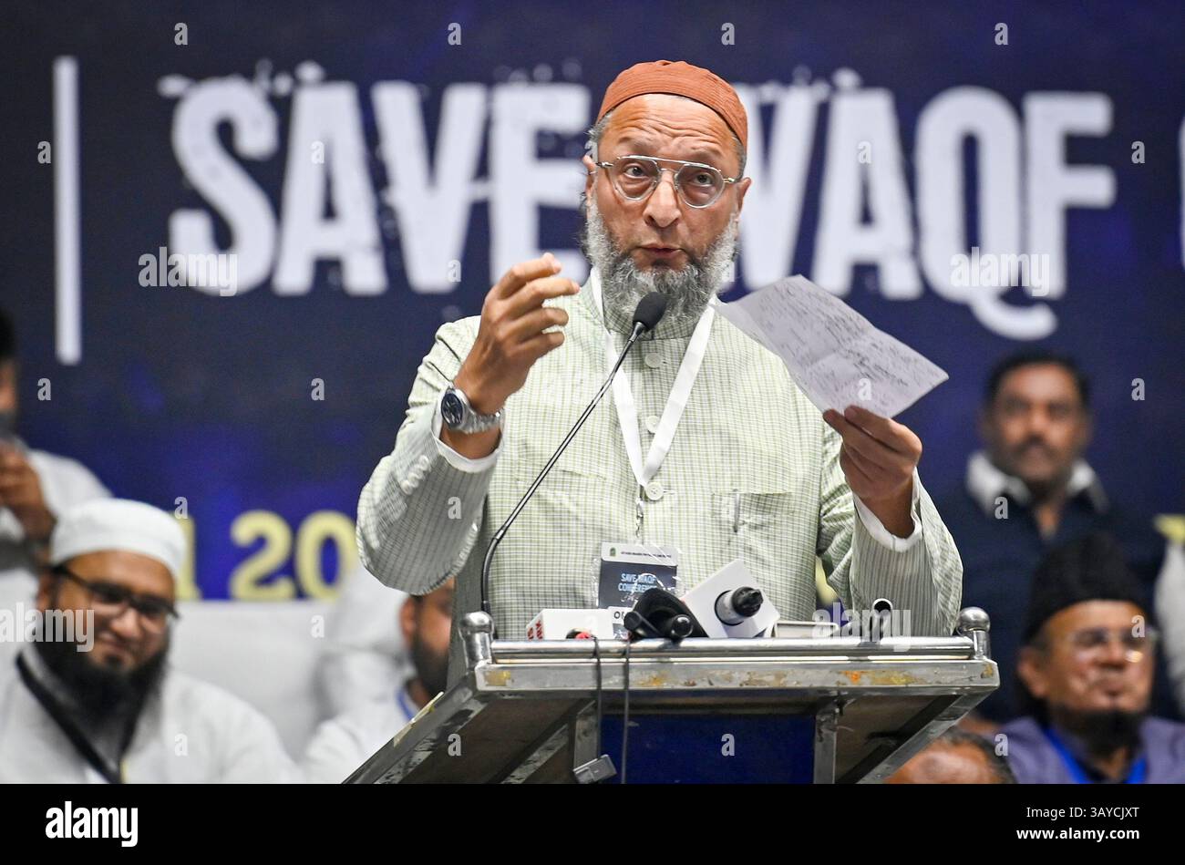 New Delhi, India. 22nd Apr, 2025. NEW DELHI, INDIA - APRIL 22: AIMIM chief Asaduddin Owaisi ...