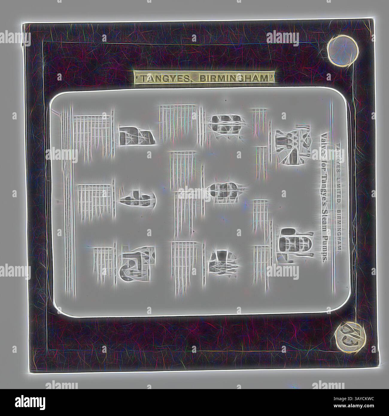 A collection of stylized icons or symbols is arranged in a grid, each ...