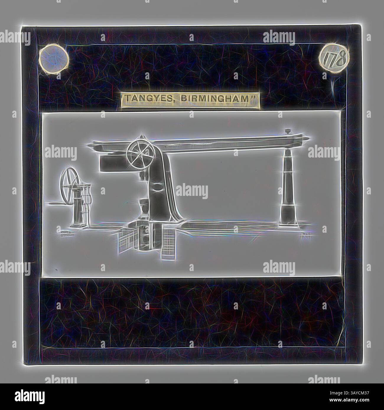 An industrial scene featuring a large, intricate machine with a ...