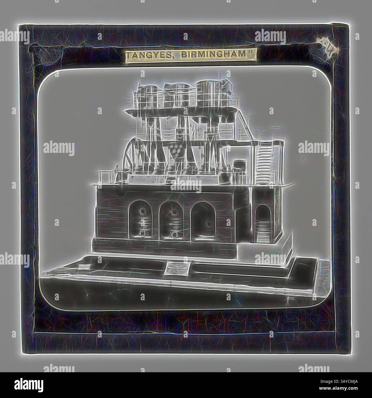 A historical industrial structure featuring multiple water tanks on top ...