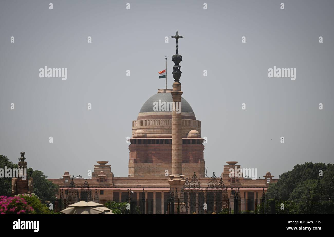 New Delhi, India. 22nd Apr, 2025. NEW DELHI, INDIA - APRIL 22: National Flag seen at Half mast ...