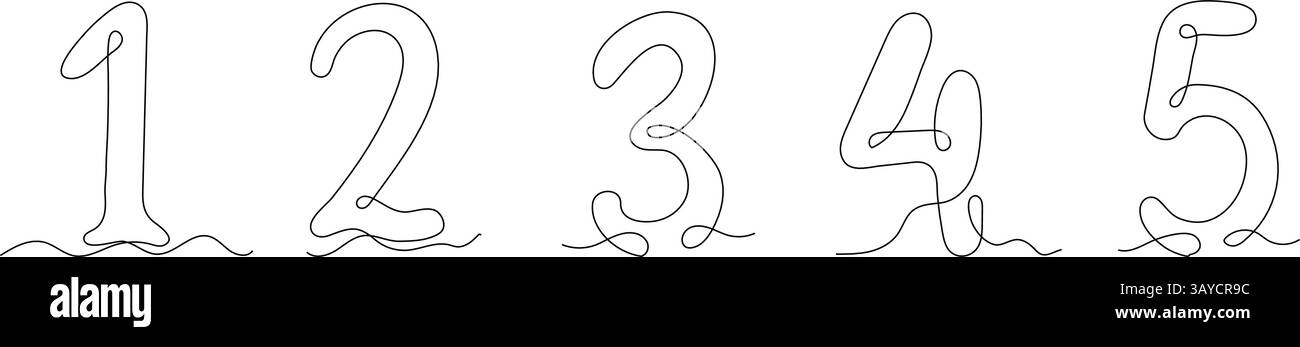Continuous one line drawing of numbers from 1 to 5. Stylish and ...