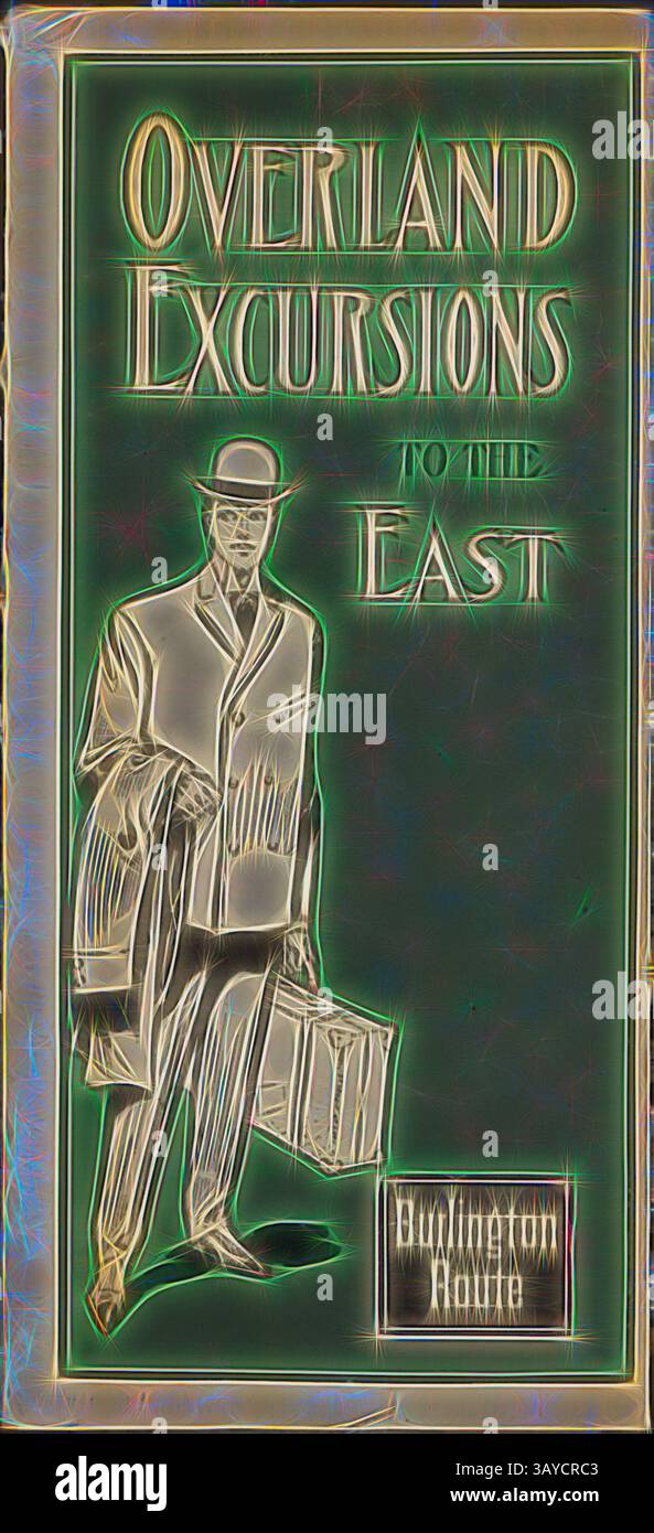 A vintage travel advertisement featuring a well-dressed man in a suit ...